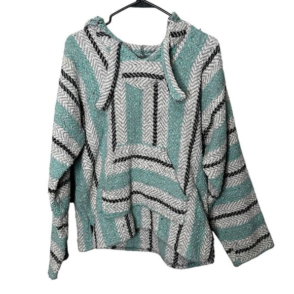 Tops | Earth Ragz Large Baja Mexican Hoodie Mint Gray Kangaroo Pocket ...